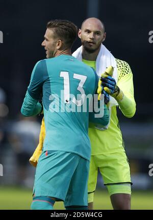Fulham goalkeeper David Button (left) and Goalkeeping Coach Tim Flowers ...