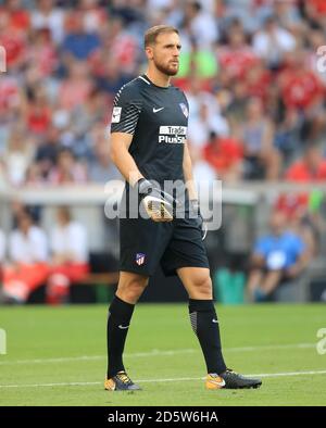 Atletico Madrid's goalkeeper Jan Oblak kicks the ball during a La Liga soccer match between ...