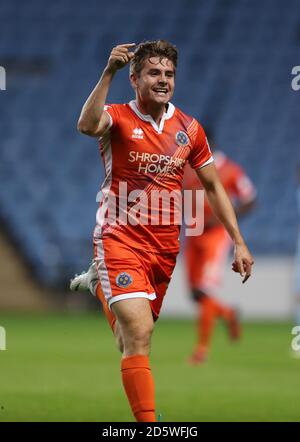 Shrewsbury Town's Joe Riley celebrates his winning gaol Stock Photo - Alamy