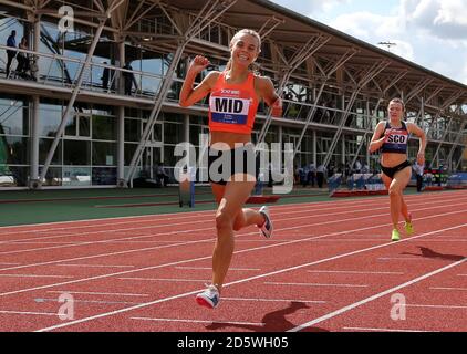 England Midland's Elise Thorner wins the Girls 1500m Steeple in the ...