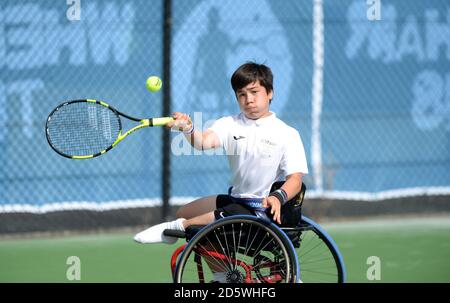 England's Dahnon Ward competes during the Wheelchair Tennis Competition ...