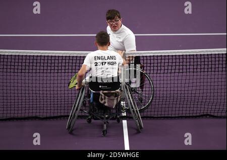 England's Diarmuid Murphy and England's Lewis Evans shake hands during ...