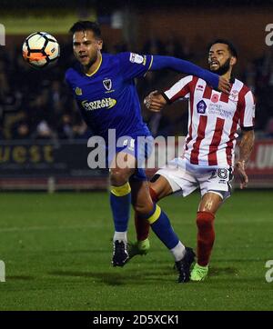 AFC Wimbledon's Harry Forrester battles with Lincoln City's Nathan ...