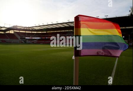 A Rainbow corner flag at Middlesbrough's Riverside Stadium, part of the ...