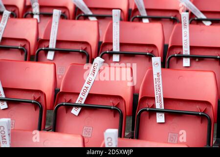 Paper clappers in the stands before kick off at Charlton Athletic ...