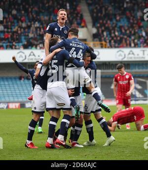 Millwall's Steve Morison (right) celebrates after scoring his second ...