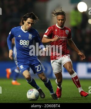 Bristol City's Bobby Reid and Birmingham City's Wes Harding Stock Photo ...