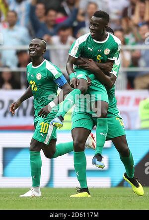 Senegal's Sadio Mane, right, celebrates after scoring his side's ...