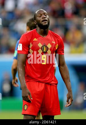 Belgium's Romelu Lukaku reacts at a soccer game between Belgium's ...