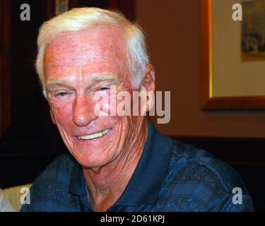 Astronaut Eugene Cernan, the last person to walk on the Moon, salutes ...