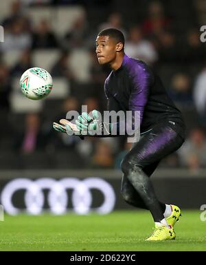 Tottenham Hotspur goalkeeper Brandon Austin catches the ball from a ...