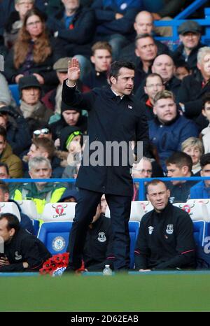 Everton manager Marco Silva gestures on the touchline during the ...