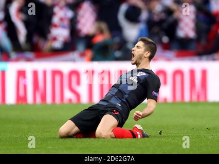 Croatia's Andrej Kramaric celebrates scoring their side's third goal of ...