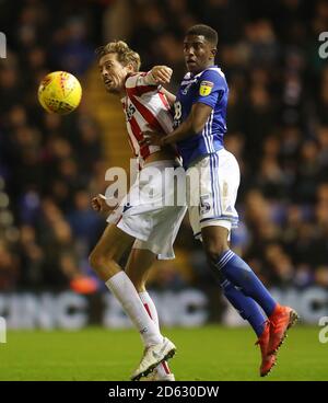 Birmingham City's Wes Harding and Stoke City's James McClean battle for ...