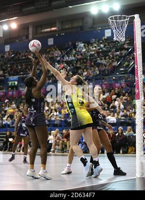 Manchester Thunder's Kerry Almond, (left) celebrates winning the ...