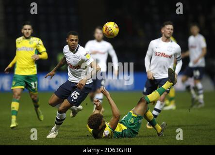Preston North End's Jamal Lewis (left) and Derby County's Joe Ward ...