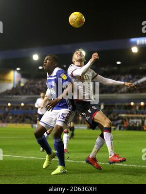 Birmingham City's Wes Harding (left) and Brentford's Ethan Pinnock ...