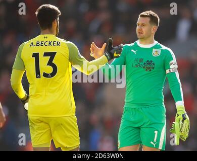 Liverpool goalkeeper Alisson Becker (left) and goalkeeping coach Claudio Taffarel ahead of the ...