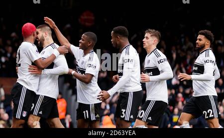 Fulham's Aleksandar Mitrovic (left) celebrates scoring their side's ...