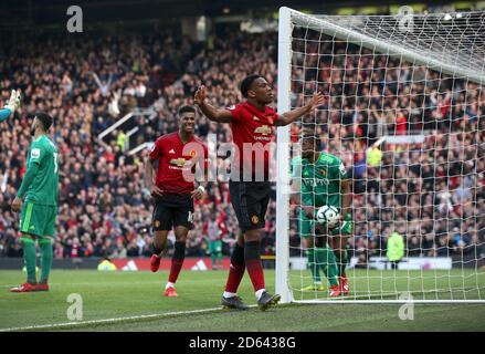 Manchester United's Anthony Martial (second right) celebrates scoring ...