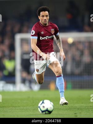 Felipe Anderson of West Ham United challenged by Bjorn Engels of Aston ...