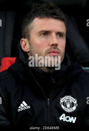 Michael Carrick head coach of Manchester United greets his players ...