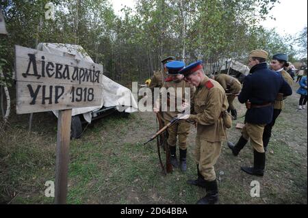 Konopnytsa, Ukraine, 14 October 2020. Members of historical military ...