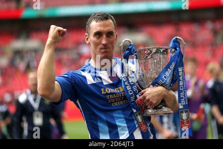 Chertsey Town's John Pomroy celebrates with the FA VaseTrophy Stock ...