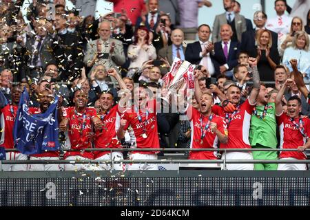 Charlton Athletic lift the trophy after winning the Sky Bet League One ...
