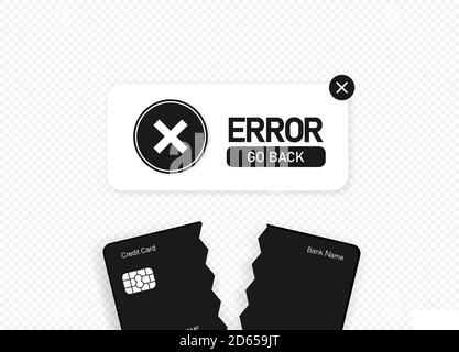 Failed payment banner. Declined transaction, invalid purchase. Error ...