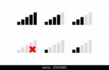 Wifi icons set. Mobile wireless signal strength indicator. Internet connection symbol icons ...