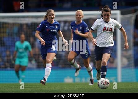 Chelsea Women's Maren Mjelde (left) and West Ham Women's Martha Thomas ...