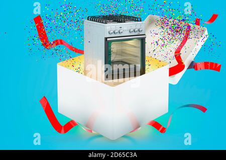 Blue Modern Kitchen Gas Stove in Duotone Style on a pink background. 3d ...