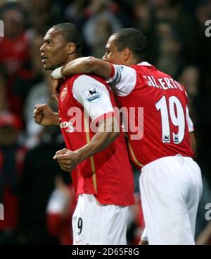 Arsenal's Julio Baptista celebrates his third goal to complete his hat ...