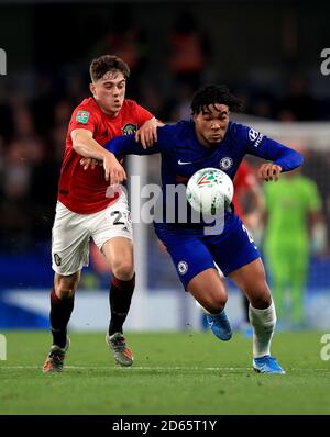 Chelsea's Reece James (left) and Manchester United's Patrick Dorgu ...
