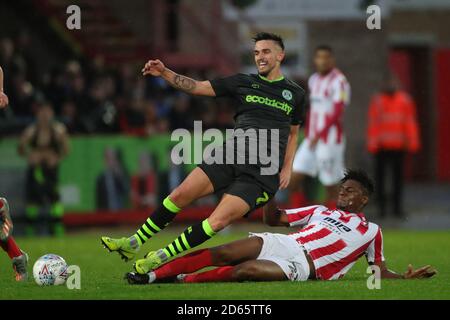 Cheltenham Town's Rohan Ince (right) and Forest Green Rovers' Liam ...
