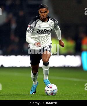Derby County's Max Lowe in action during the Sky Bet Championship match ...