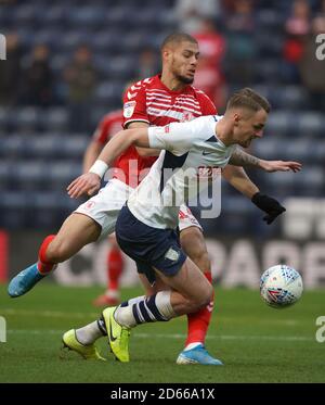 Middlesbrough's Rudy Gestede battles with Preston North End's Patrick ...