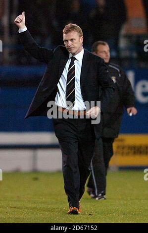Everton manager David Moyes celebrates victory after the Premier League ...