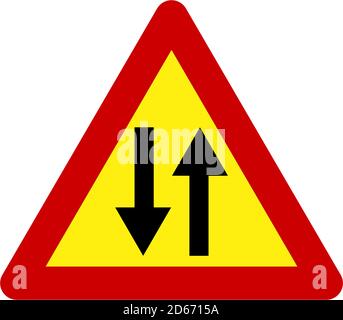warning triangle two way traffic ahead Stock Photo - Alamy