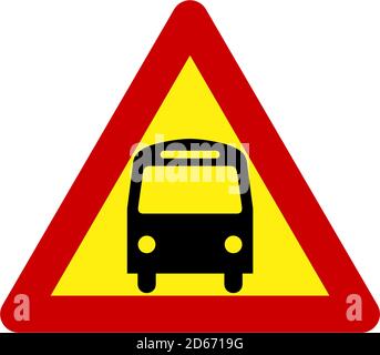 Yellow warning sign with bus symbol Stock Photo - Alamy