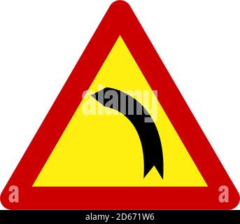 Warning sign with left bend symbol Stock Photo - Alamy