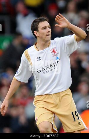 Middlesbrough's Stewart Downing celebrates scoring the opening goal of ...
