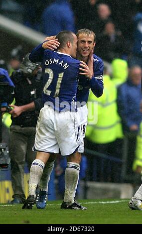 Everton's Phil Neville and Leon Osman lifts the Roar against Racism Cup ...