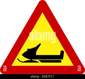 Warning sign with snowmobile symbol Stock Photo - Alamy