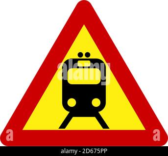 Warning sign with train symbol Stock Photo - Alamy