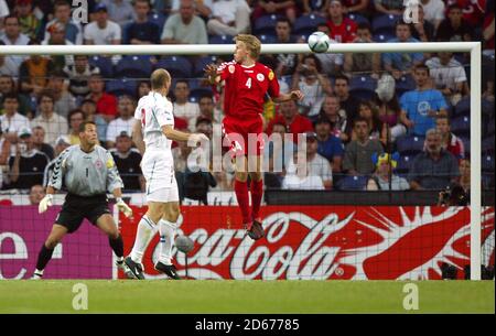 Czech Republic's Jan Koller scores the only goal of the game from the ...