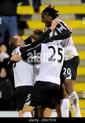 Fulham's Danny Murphy (left) celebrates with team-mate Damien Duff ...
