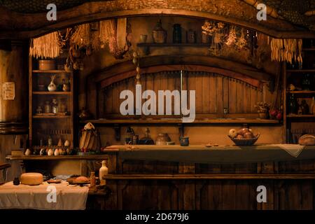 Inside The Green Dragon Inn Hobbiton movie set New Zealand Stock Photo ...