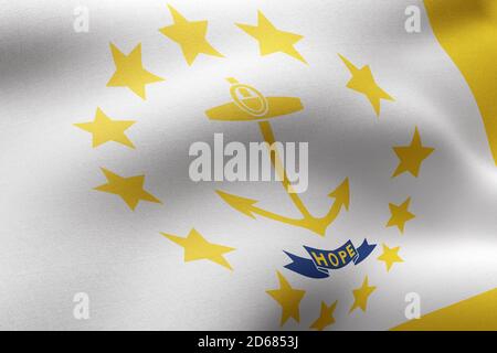 3d rendering of a detailed and textured Rhode Island USA State flag on ...